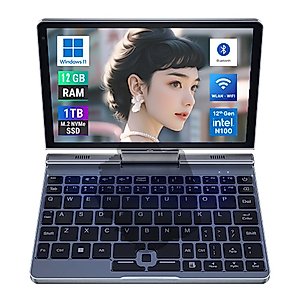 oushedi 8-Inch 2-in-1 Flip Mini Laptop,12th Gen Intel CPU, 12GB LPDDR5 RAM, 1TB M.2 SSD, Touch Screen, Gaming Computer, Portable Presentation PC, Windows 11 Notebook, Wi-Fi 6, Bluetooth 5.2