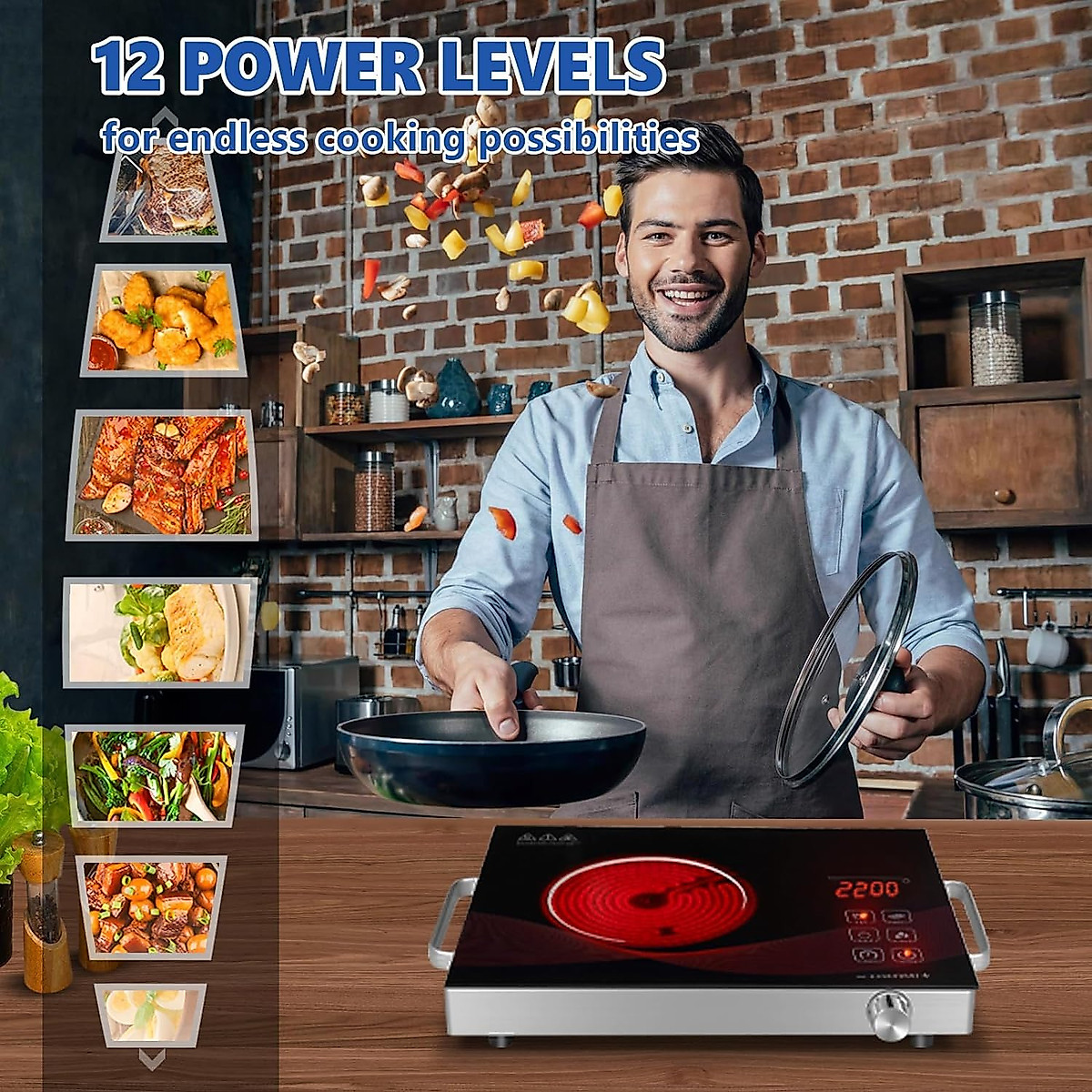 TYEMUI Electric Hot Plate Single Burner for Cooking, Portable Countertop Free Standing Stove Single Burner, 2200 watts Glass Ceramic Cooktop with Timer…