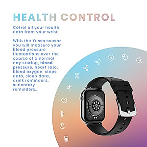 yussa Blood Pressure Smartwatch | Android Smartwatch &iPhone Compatible | Answer/Make Calls | Speaker | 2Straps | 1.86'' Full Screen | Fitness &Health Tracking | +20 Sports | Man and Woman (Black)