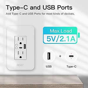 MOES WiFi Smart Outlet Extender Shelf Multi Outlets with 2AC Electrical Socket Splitter Wall Plug Expander with Nightlight Relay Status and Light Mode, 2x1000W, White Removable Shelf