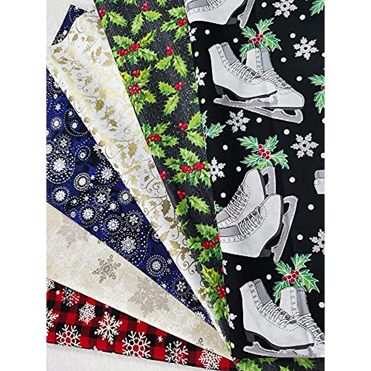 PUMCRAFT Sewing Fabric 6pc 32cm x 25cm Glitter Christmas Skating Snowflakes X'Mas Silver Stamping Vivid Bundle Cotton Fabric Patchwork Tissue Telas DIY - 6pcs 32cm X 25cm Fabric Patchwork Craft