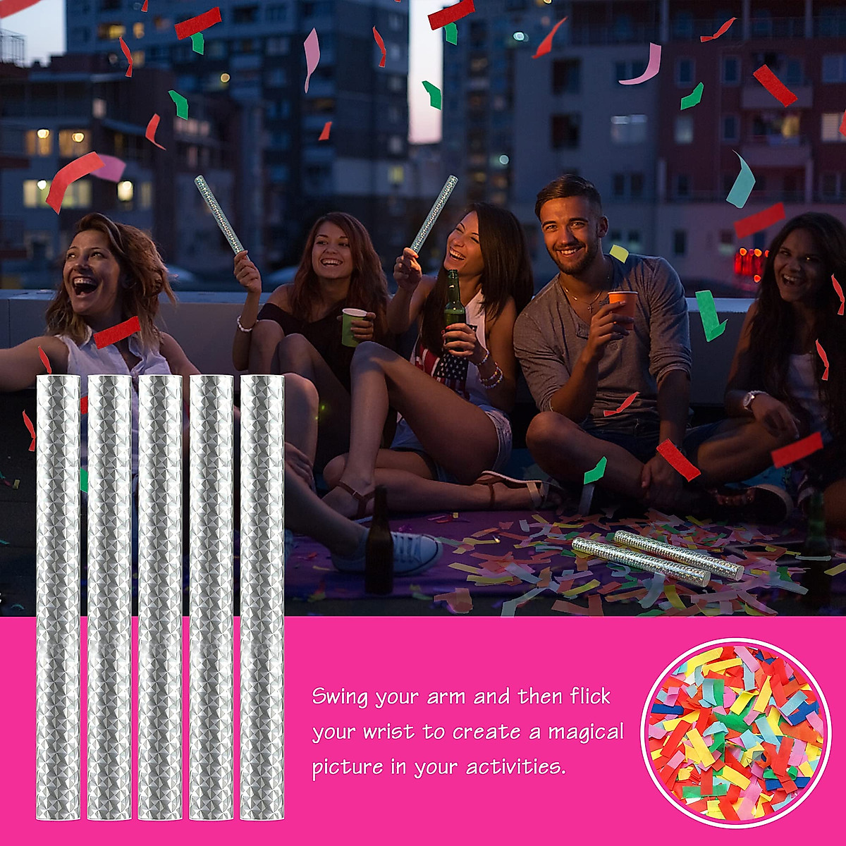 12 Pack Colorful Confetti Wands Handheld Confetti Flick Flutter Sticks Confetti Poppers for Wedding Birthday Graduation Baby Shower Anniversary Christmas New Year's Party Celebrations Supplies