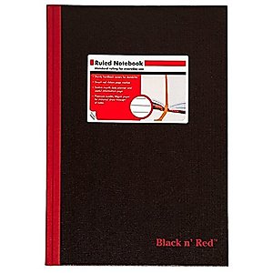Black n' Red Casebound Hardcover Notebook, 11-3/4" x 8-1/4", Black/Red, 96 Ruled Sheets, Sold as 6 Pack (D66174)