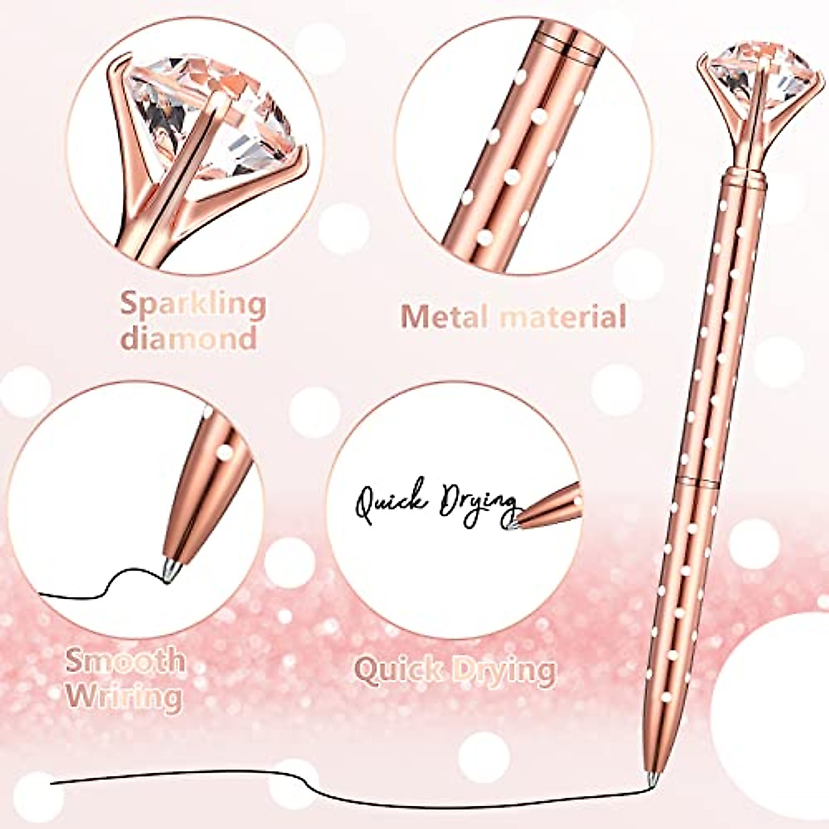 50 Pieces Diamond Pens Wedding Crystal Metal Ballpoint Pens Bling Metal Fancy Pens Ball Point Office Pens Bridal Shower Pens Bride Gifts for Office School Desk Supplies, Including 50 Pen Refills