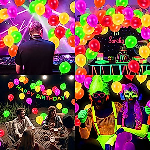 RUBFAC Neon Balloons, Glow in the Dark Party Supplies, 160pcs, 12 Inches, 5 Colors, Glow Balloons, Fluorescent Latex Neon Balloons, Birthday, Wedding Supplies