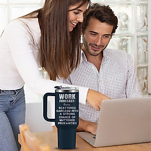 NIAXAUYT Work Forecast Busy Tumbler Cup 40 oz, Funny Coworker Gifts for Men Birthday Present for Boss Employer Work Bestie Friend Mug, Sarcastic Gag Gifts for Adults Work Going Away Farewell