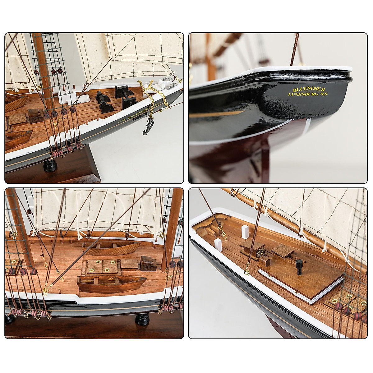SAILINGSTORY Wooden Sailboat Model Ship Bluenose 1/60 Scale Replica Schooner Sailboat Decor Large