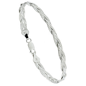 8 inch Sterling Silver 3-Strand Braided Herringbone Bracelet, 3/16 inch