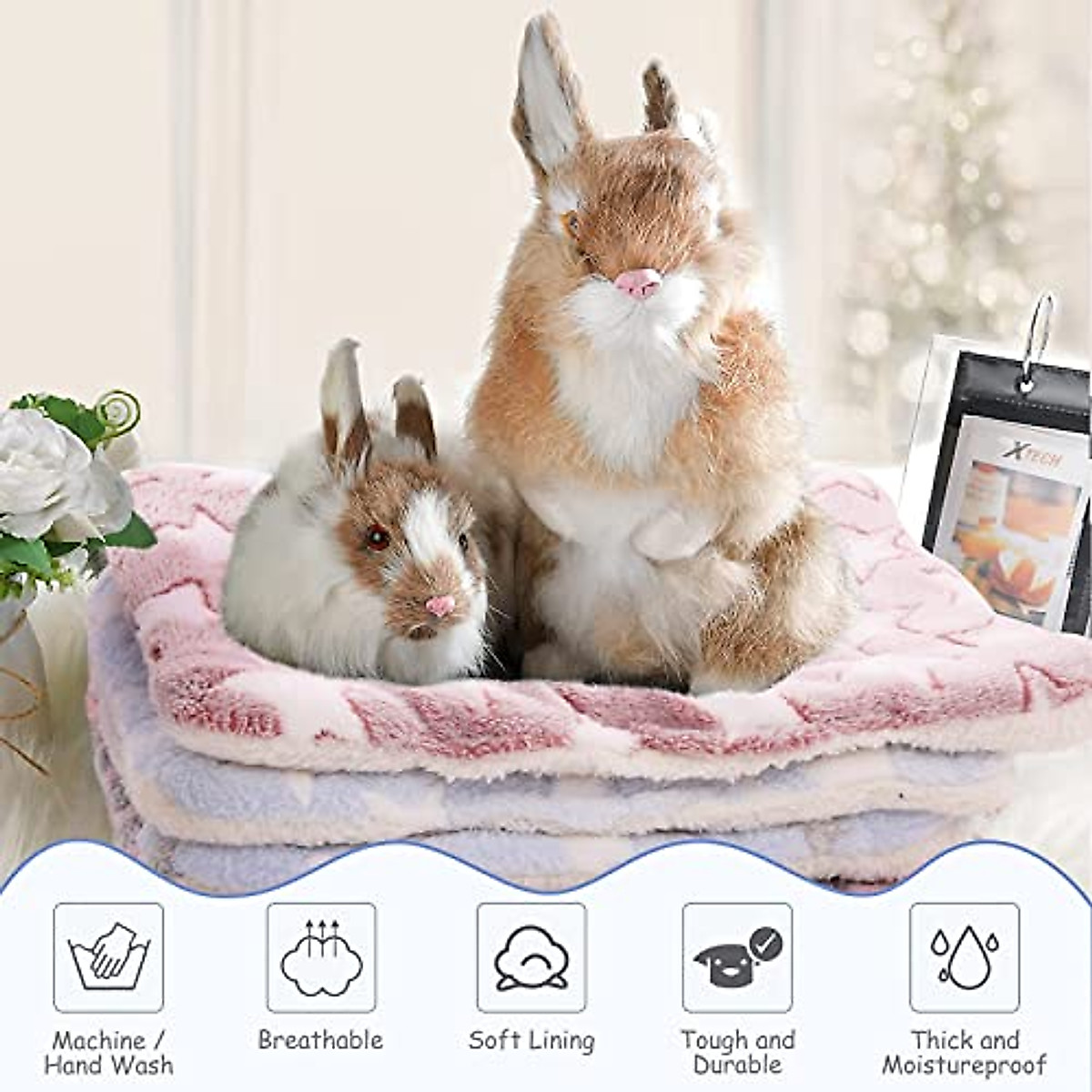 ROZKITCH 4 Pieces Guinea Pig Blanket Bed, Washable Hamster Bedding Pad for Small Animal, Soft Plush Fleece Mat for Sugar Glider Hedgehog Chinchilla Sleep Bed, Rabbit Cage Accessories 11.8 x 15.7inch