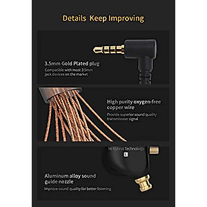 CCA CA16 in Ear Monitor Headphones HiFi 16 Units Balanced IEM High Clarity Sport Earbuds Noise Cancelling Audiophile Bass Earphone for Musicians Singer