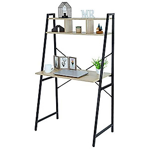 Desktop Computer Desk, Home Office Decor Ladder Desk Study Writing Table Computer Gaming Table Bedroom Laptop Table, Student Study Reading Writing Desk PC Laptop Table for Living Room (Khaki)