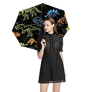 Travel Umbrella Windproof Portable Umbrella, Cool Dinosaur Skeleton Folding Umbrella, Waterproof Compact Sun & Rain Umbrellas for Women Men Kid