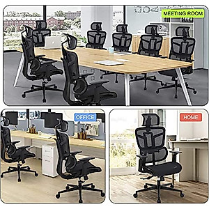 Ergonomic Office Chair, High Back Mesh Desk Chair with Liftable Backrest Armrest, 3D Adjustable Lumbar Support Headrest Computer Executive Chair