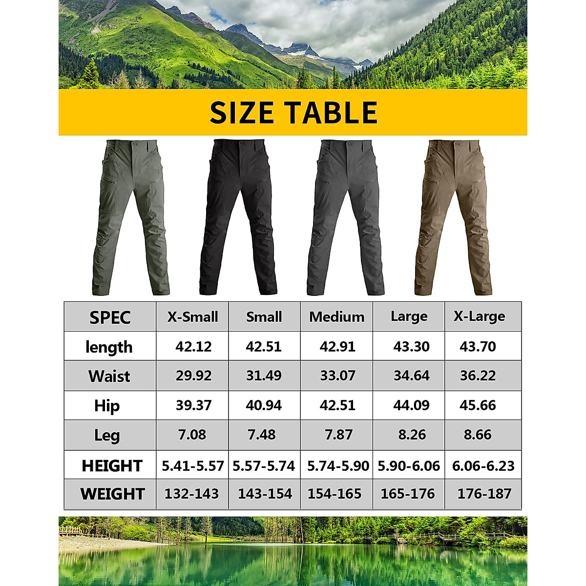 HAN·WILD Men's Tactical Pants Hiking Cargo Pant Lightweight Tear-Resistant Outdoor Combat Military Trousers Gray