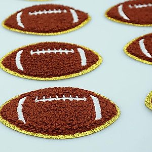 SaktopDeco 6 PCS Football Patch Chenille Football Iron On Patches Gold Edges Football Embroidered Patches for DIY Sew Making Clothes