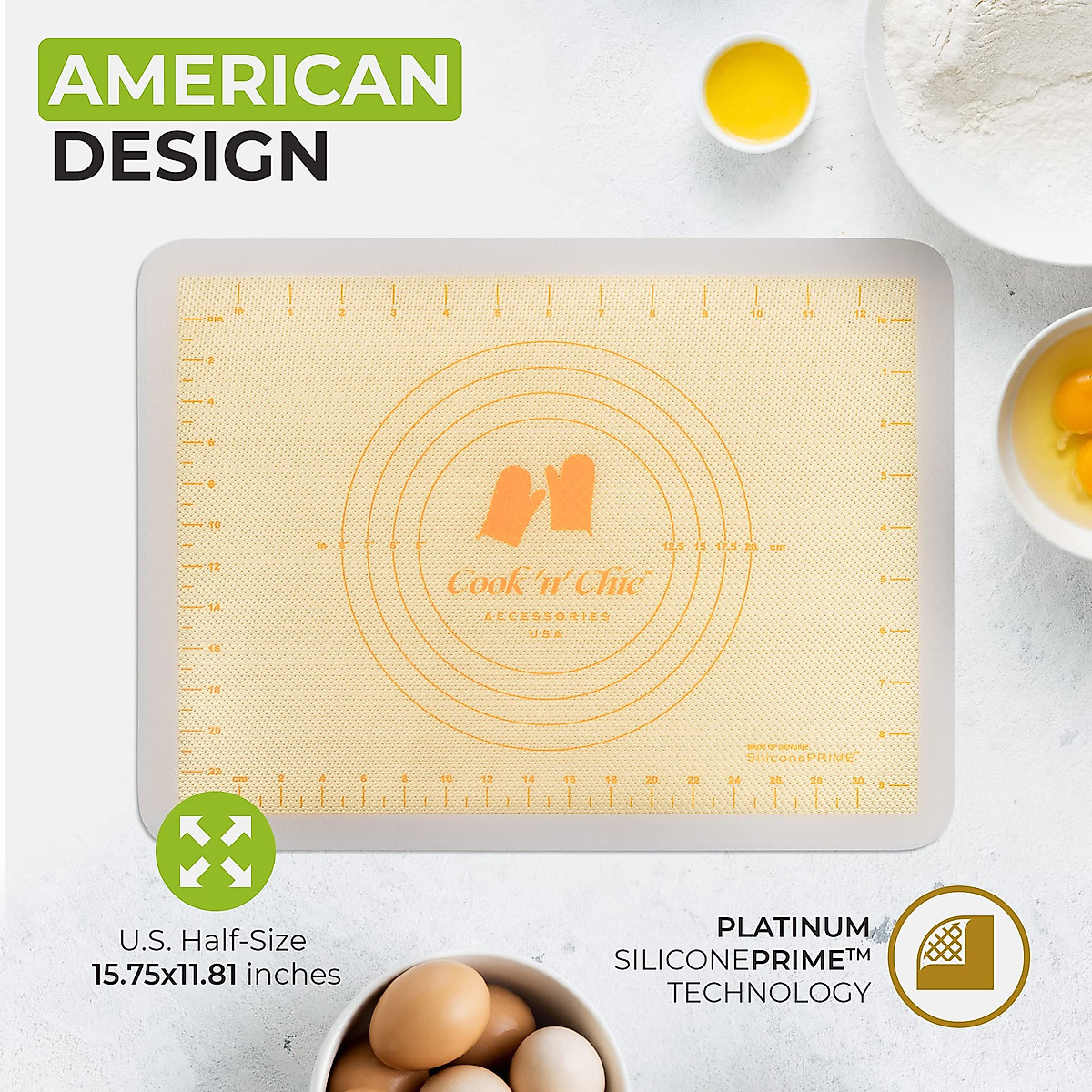 Silicone Baking Mat Thick & Non-Stick Surface - Oven Microwave Dishwasher Freezer Safe - Reusable Sheet for Making Cookies, Baked Goods - Small Rolling Pad for Dough - 15.75"x11.81" by Cook’n’Chic