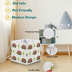 visesunny Closet Baskets Storage Bins Hedgehog Cute Animal Fabric Baskets for Organizing Shelves Foldable Storage Cube Bins for Clothes, Toys, Baby Toiletry, Office Supply
