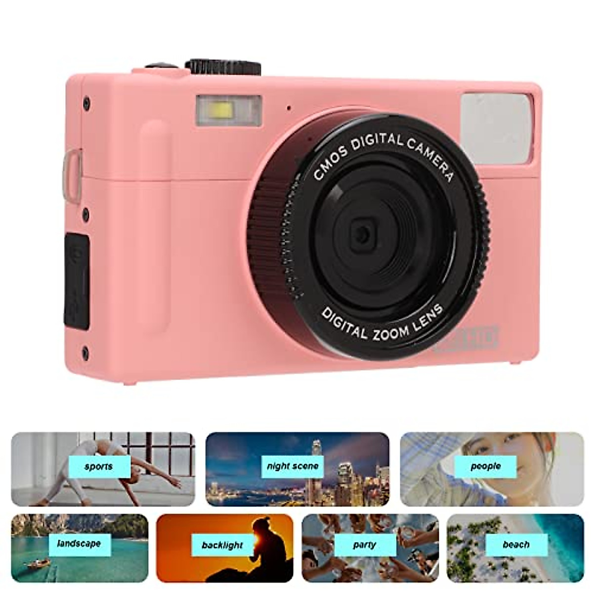 ASHATA 1080P FHD Micro Single Digital Camera 24MP 3 Inch TFT LCD Display 16X Digital Zoom Portable Mini Vlogging Camera Mirrorless Camera for Students, Teens, Kids(Pink)