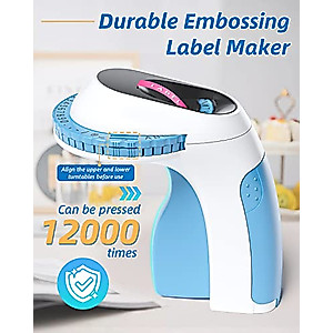Memoqueen Embossing Label Maker Machine with 3 Tapes，Portable 3D Embosser, Handheld Mini Embossed Label Printer with 3 Label Maker Tape for Small Business Office Home and DIY Crafting-E975 Blue