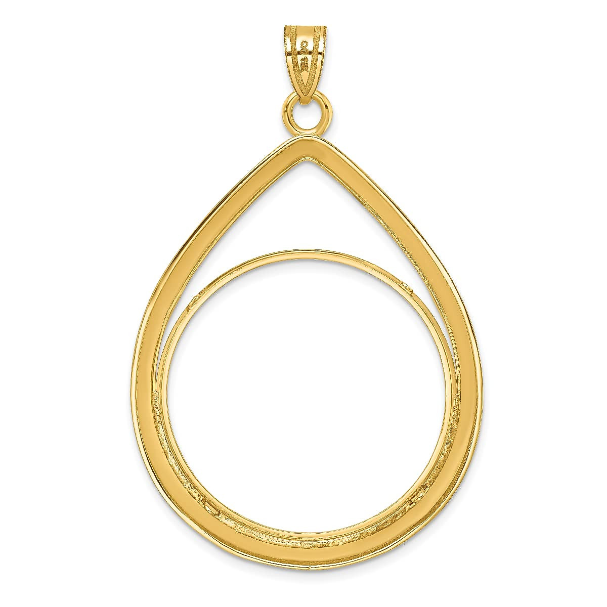 Roy Rose Jewelry Gold Coin Bezel Pendant Mounting in 14ky Polished Lightweight Tear Drop Prong 32.0mm Coin Bezel Pendant