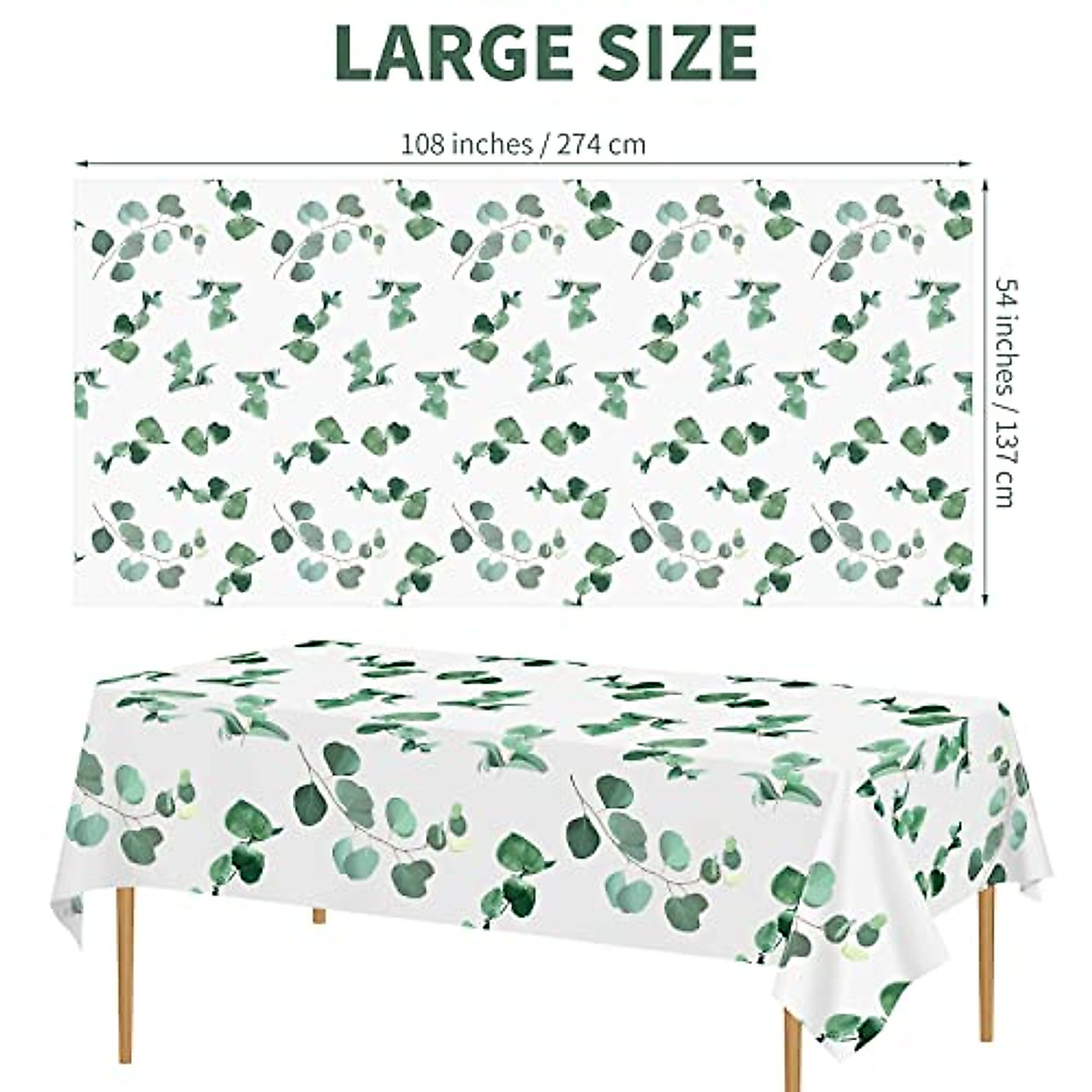 Aneco 3 Pack Eucalyptus Leaf Tablecloth Disposable Green Leaves Eucalyptus Table Cover Plant Green Plastic Tablecloth for Home Birthday Wedding Party Supplies Table Decoration, 54 x 108 Inch