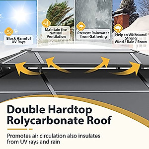 Greesum 10'x13' Hardtop Polycarbonate Gazebo, Outdoor Steel Double Roof Canopy, Aluminum Frame Permanent Pavilion with Netting and Curtains for Patio, Backyard and Lawns