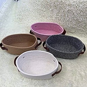 ABenkle Small Woven Basket, Mini Cotton Rope Storage Basket, Tiny White Basket, Shelf Basket, Oval Decorative Toy Dog Cat Basket for Nursery, Kids Room, Empty Gift Basket Baby Basket, 10" x 6" x 4" XS