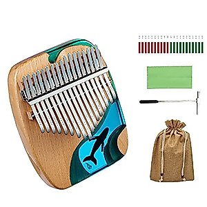 Hluru Resin Ocean Blue Kalimba | New 17 Key Whale Flat Board Thumb Piano No Screen Birthday Music Gifts
