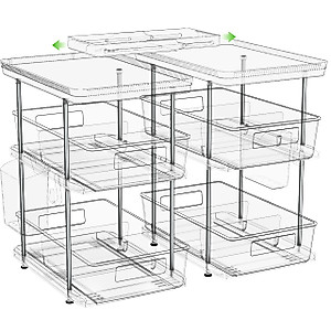 NIHEHAG Large 3 Tier Under Sink Organizers and Storage Bathroom - Multi Purpose Bathroom Cabinet Organizer,Pull Out Organizer and Storage with Dividers/Hooks,Clear Adjustable Medicine Bins (XL)