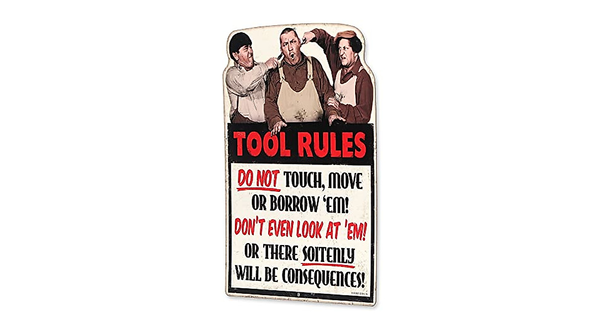 The Three Stooges Tool Rules Tin Sign for Garage & Man Cave