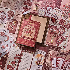 Scrapbooking Supplies Kit, Vintage Rose Aesthetic Scrapbook Kit for Bullet Junk Journal, Stationery, A6 Grid Notebook, Flower DIY Journaling Supplies, Birthday Craft Gift Teen Girl Kid Women