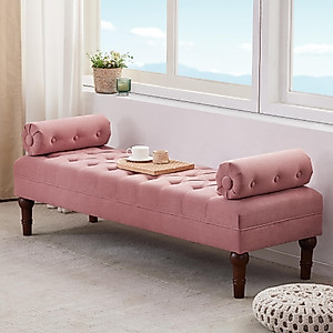 Batohom 60.2" End of Bed Bench,Large Size Bedroom Bench,Upholstered Window Bench with Button-Tufted,Entryway Bench,Storage Bench for Living Room(Pink)