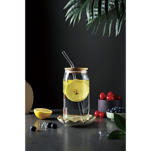 [8 Pack, 20 Oz] DESIGN•MASTER Premium Glass Cup with Bamboo Lids and Glass Straws, Can Shaped Beer Glasses, Tumbler Glasses, Perfect for Beer, Cocktail, Iced Coffee, Iced Tea and Soda.