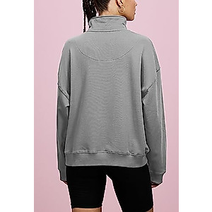 Fixmatti Women Oversized Zip Up Sweatshirts Half Zipper Long Sleeve Drop Shoulder V Neck Pullover Tops Light Grey M