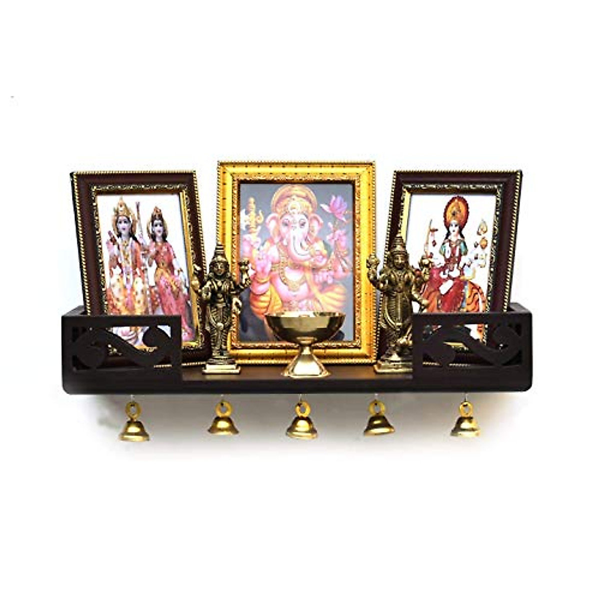 DecorDen Wooden Wall Mount Temple for Home,Wooden Home Temple/Wall Shelf/Pooja Mandir/Pooja Stand/Wooden Mandir/Devghar/Devara/Pooja Shelf/Small Temple for Office/House Temple (Black)