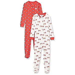 Amazon Essentials Baby Disney Star Wars Marvel Snug-Fit Cotton Footed Pajamas, 2-Pack Minnie Rainbow Chaser, 18 Months