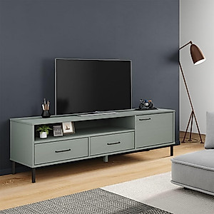 vidaXL TV Stand, TV Unit for Living Room, Sideboard with Metal Legs, Media Unit Cupboard, TV Table, Industrial, Gray Solid Wood Pine Oslo