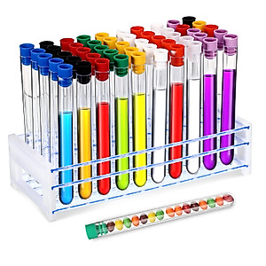 Test Tubes with Rack 50 Pcs 16 x 150 mm Clear Plastic Test Tubes with Lids Halloween Test Tube Shot Glasses for Halloween Nurse Party Decoration Birthday Christmas Party Favors