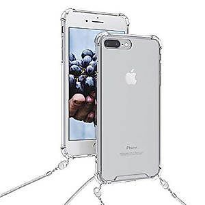 kwmobile Case Compatible with Apple iPhone 7 Plus/iPhone 8 Plus - Crossbody Case Clear Transparent TPU Phone Cover with Metal Chain Strap - Transparent/Silver