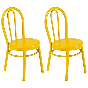 Hiawbon 2 Pcs Miniature Yellow Dinning Chair 1:12 Scale Mini Metal Chairs for DIY Dollhouse Kitchen Furniture Decoration