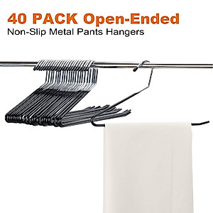 Fixwal Pants Hangers, 40 Pack, Black, 14 x 6.7 Inches, Anti-Rust Chrome Metal Pant Hangers, Non Slip Rubber Coating, Open Ended Design, Closet Storage Organizer