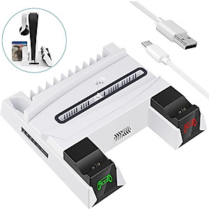 TREE.NB PS5 Stand with Suction Cooling Station, PS5 Controller Charging Station Compatible with Charging Dock Station and 12 Games Storage-Included Cable, Headphone Hook