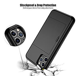 Nvollnoe for iPhone 11 Pro Max Case with Card Holder Heavy Duty Protective Dual Layer Shockproof Hidden Card Slot Slim Wallet Case for iPhone 11 Pro Max for Men&Women(Black)