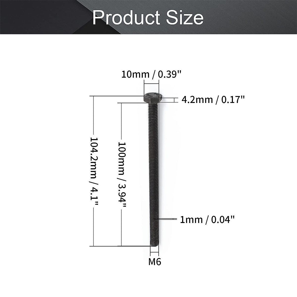 MroMax 20Pcs M6 x 100mm Hex Head Screw Bolt, Carbon Steel Grade 8.8, Black Oxide Finish, Full Thread, Hexagon Head Bolts for Furniture Repair