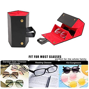 Mowsug Multiple Travel Sunglasses Organizer Case - PU Leather Hanging Foldable Eyeglasses Case (Red)