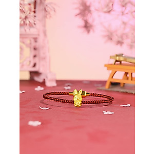 ZHOU LIU FU Real Gold Bracelets for Women Bracelet Lucky Rabbit 24K Gold Jewelry Red Bracelet Solid Gold Charm Fortune Rabbit Charm Bracelets Lucky Bunny Gold Bangle Bracelets