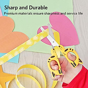 Asdirne Scissors For Kids, Blunt Scissors, Small School Student Craft Scissors, Sharp Stainless Steel Blades Safety, Cute Animal Shapes, 5 inch, 4pack