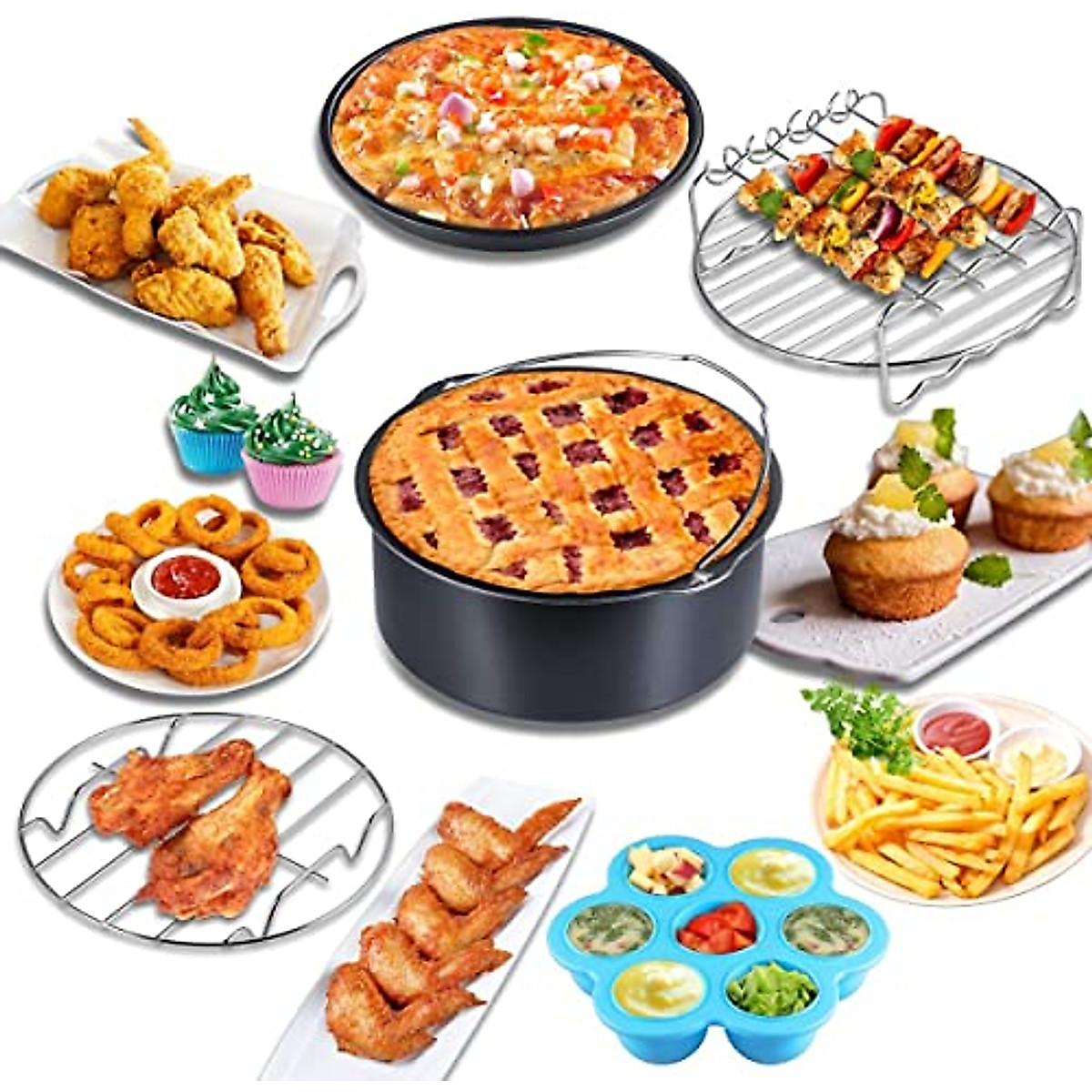 8 Inch Air Fryer Accessories, XL Air Fryer Accessories with Recipe Cookbook for Air Fryer Oven Microwave Air Fryer Accessories