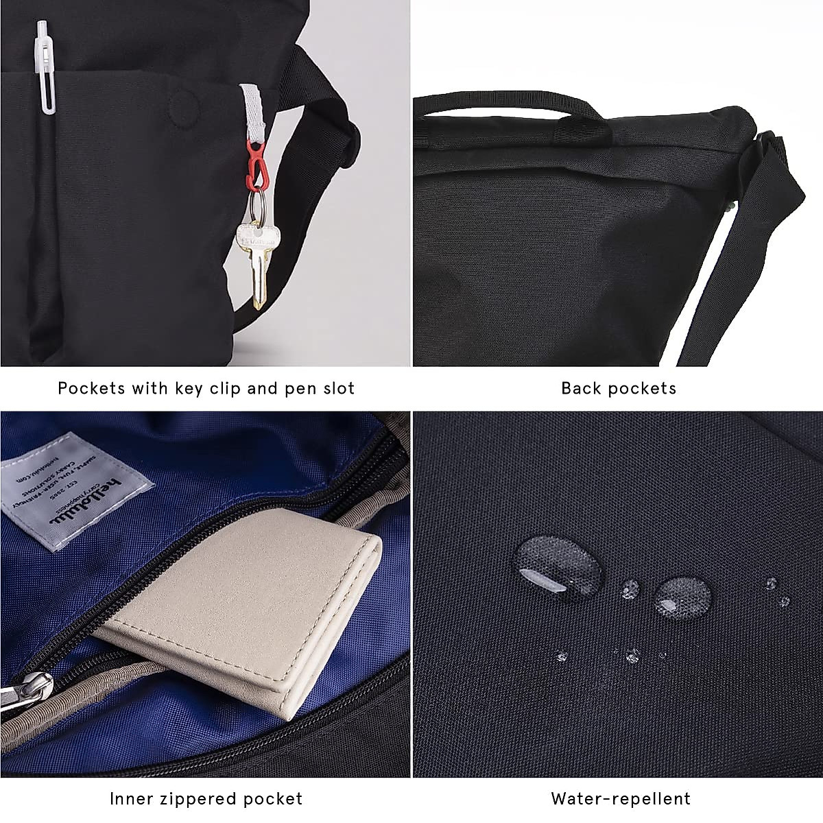 Hellolulu KASEN All Day Crossbody Sling Bag with Magnetic Closures, Black