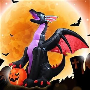 TRMESIA 8Ft Halloween Inflatable Huge Dragon Decoration Outdoor,Halloween Blow up Dragon for Indoor Backyard Garden Lawn Decoration Holiday Outside Yard Display Dinosaur Inflatable for Party